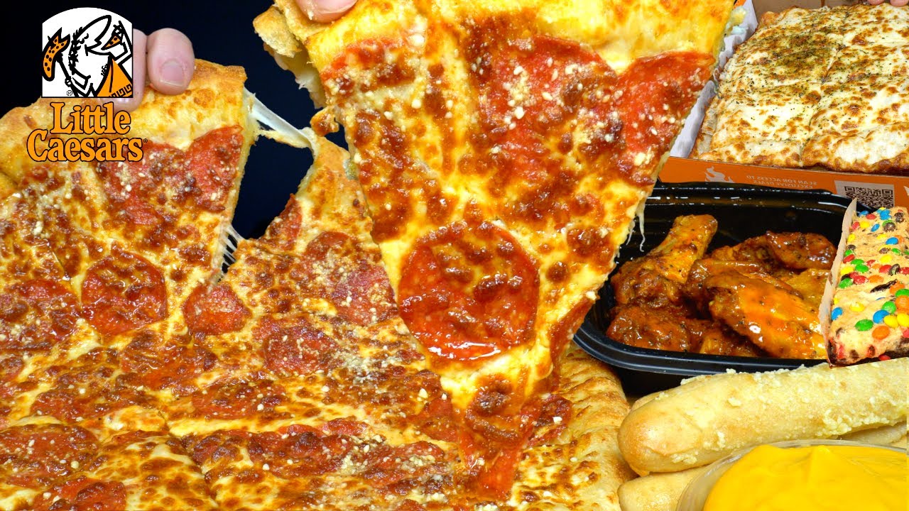 ASMR MUKBANG LITTLE CAESARS EXTRA CHEESY PIZZA, CHEESE BREAD, CHICKEN ...