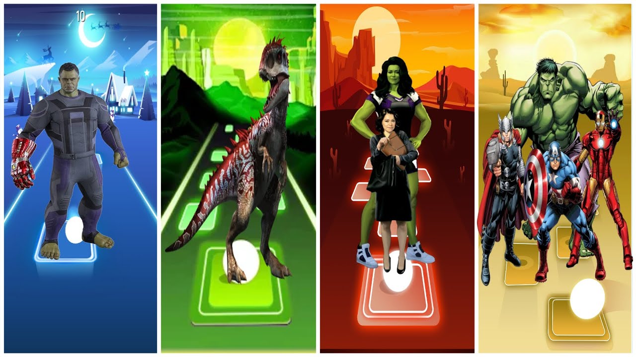 Hulk VS jurassic VS She hulk VS Avengers TILES HOP journey - YouTube