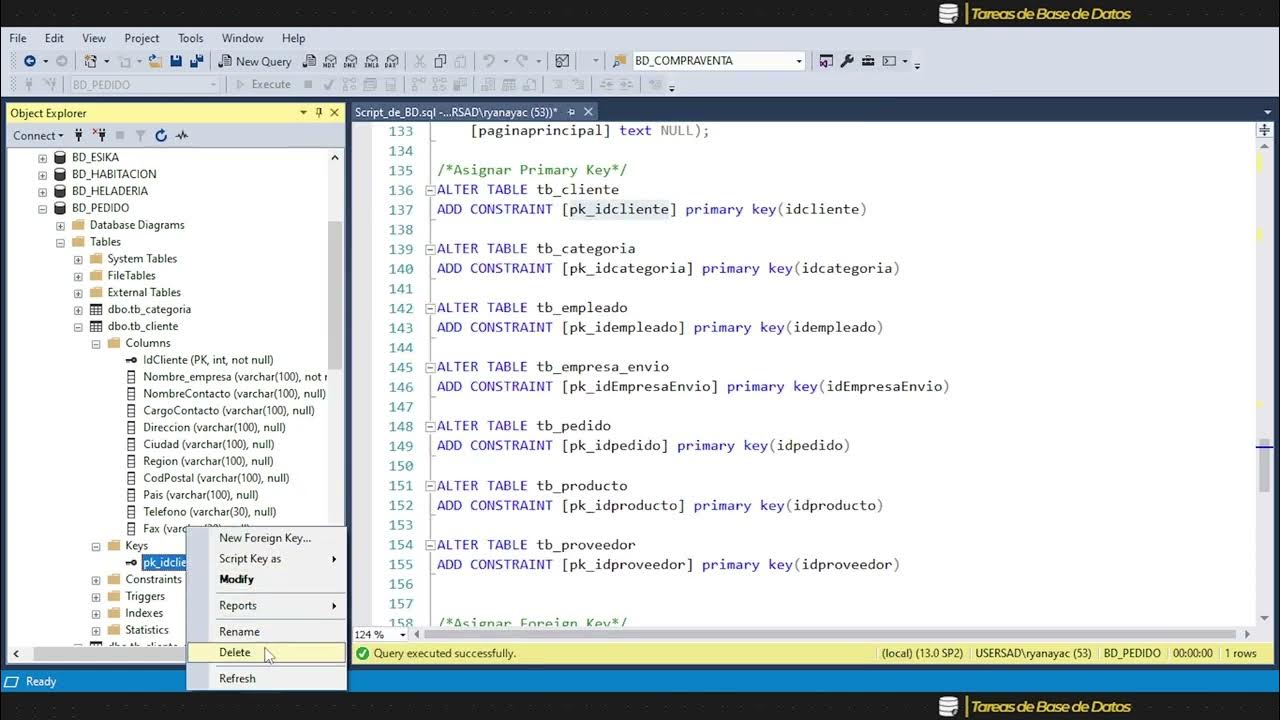 SQL Server - Creación de Tablas, Llaves Primaria, Llaves Foraneas - YouTube