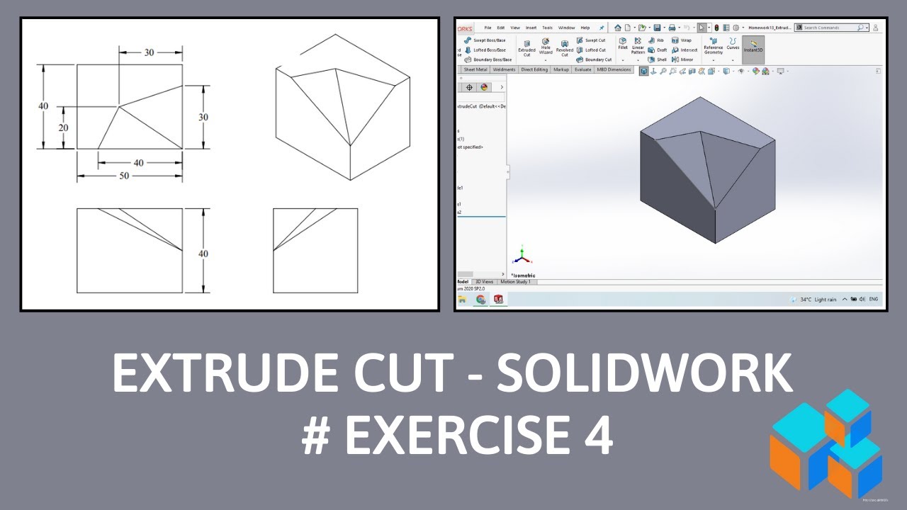 Solidworks Extrude Cut #Exercise4 - YouTube