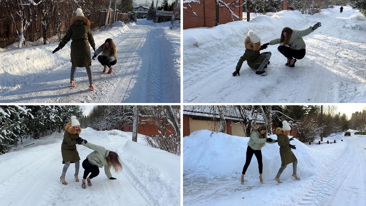 The girls comparing 7 pairs of high heels on ice, platforms on ice ...
