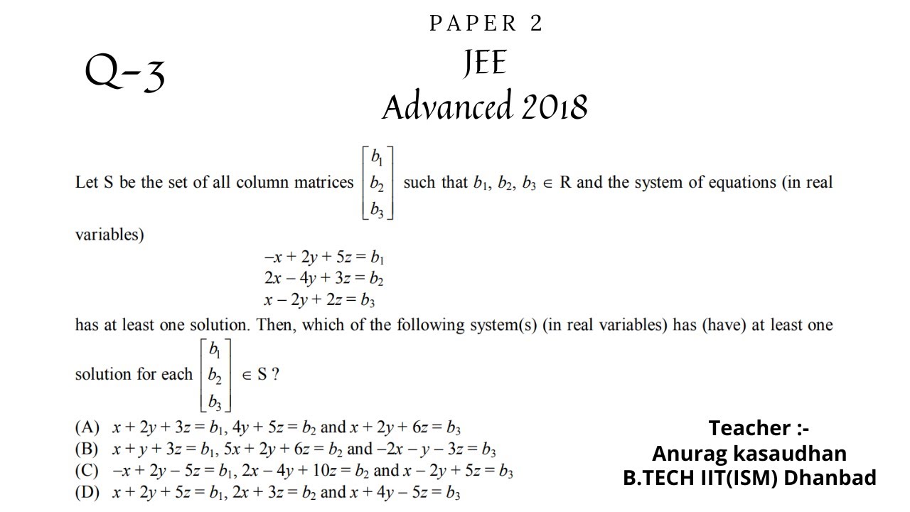 JEE Advanced 2018 Math Paper 2 (Q 3) solution | IIT JEE Maths | # ...