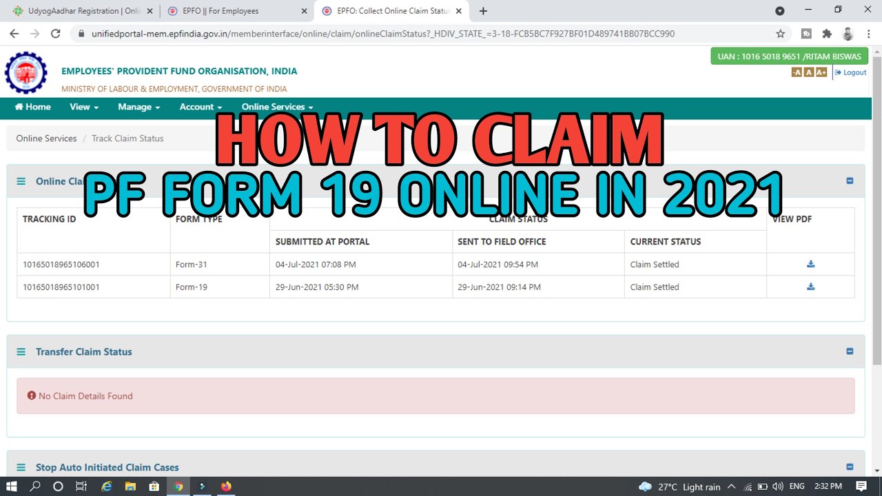 PF WITHDRAWAL FORM19 ONLINE IN 2021 || How to withdraw pf online | pf ...