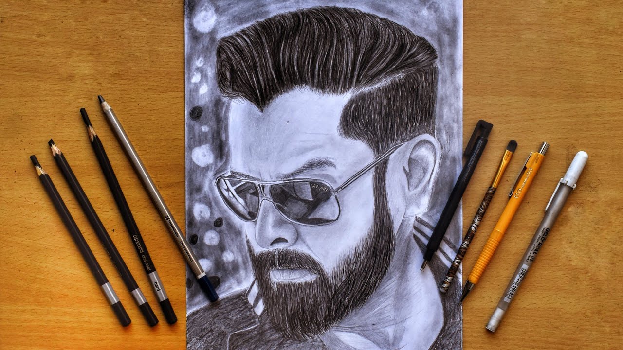 Vikram Pencil Drawing | Chiyaan Vikram Drawing | How to draw portrait ...