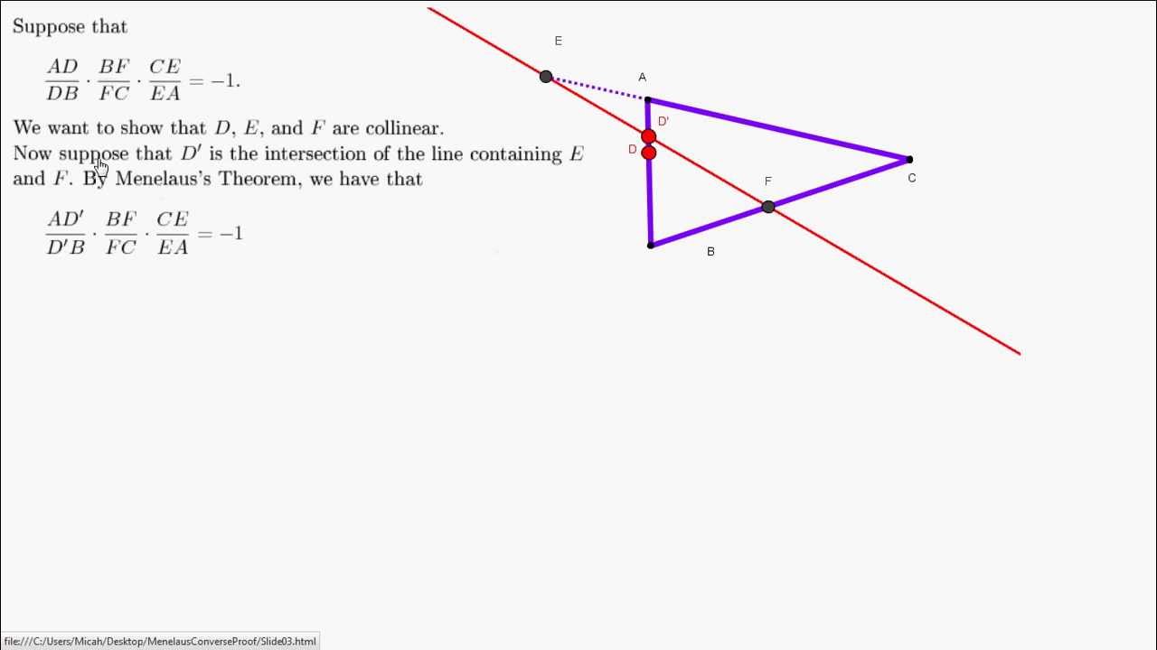 Proof of Converse of Menelaus's Theorem - YouTube