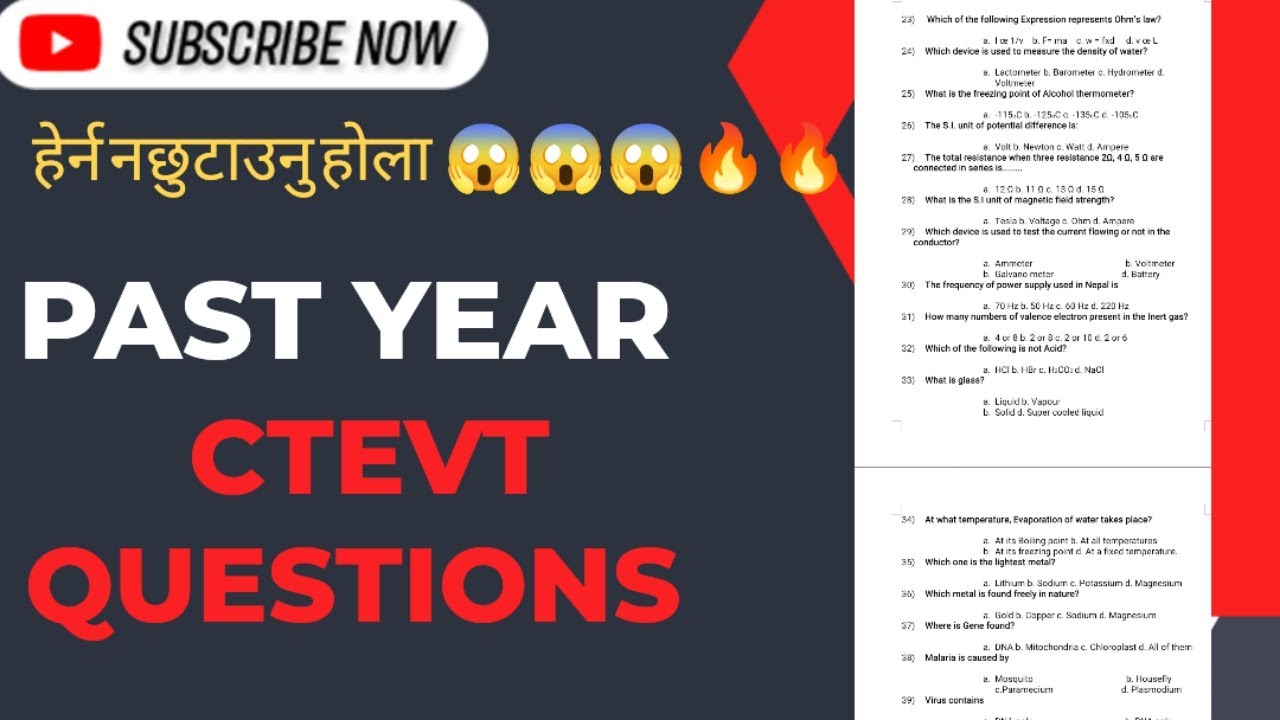 CTEVT PAST YEAR Important Questions | PAST YEAR CTEVT questions # ...