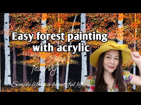 EASY FOREST PAINTING WITH ACRYLIC FOR BEGINNERS | JessyVG - YouTube