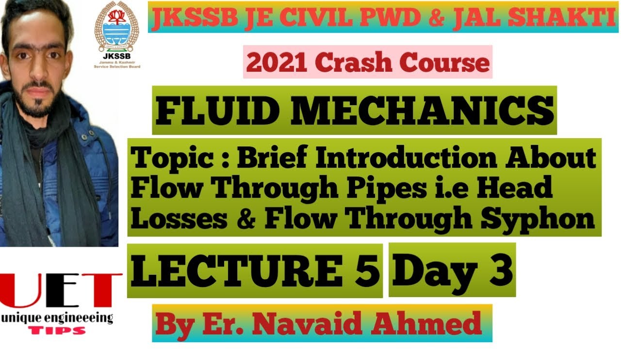 JKSSB JE CIVIL PWD | JAL SHAKTI | LECTURE 5 | Flow Through Pipes ...
