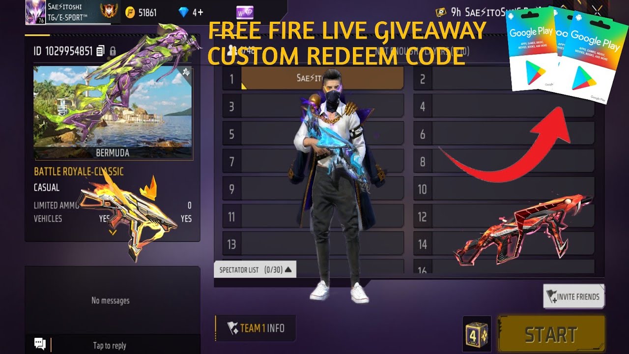 Free Fire Live : Give Away Custom Rs 20 Radium Code 2v2 Give Away Free ...