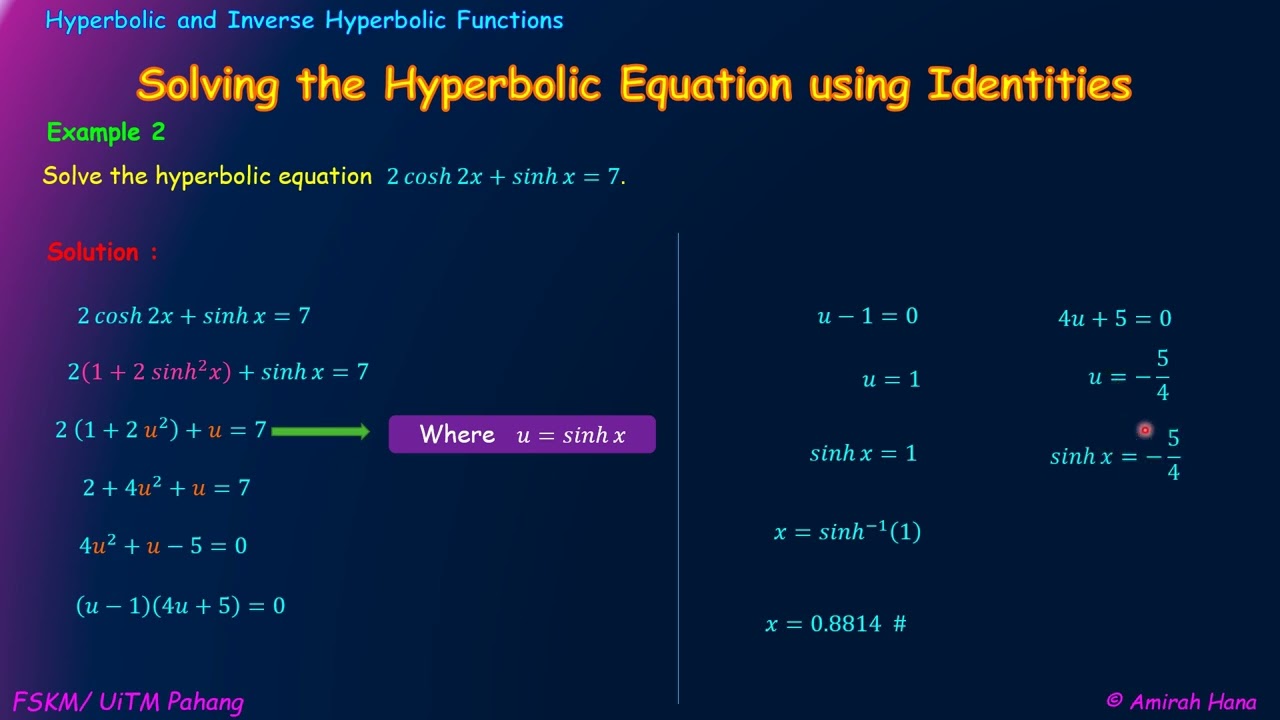2.2.1 Solving Hyperbolic Equation using Identities (example 1, 2, 3) - YouTube