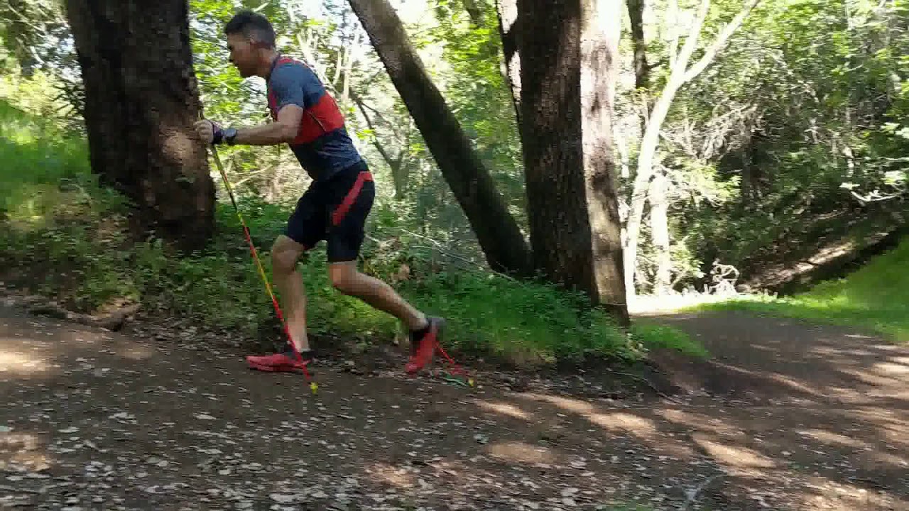 How to use poles for trail running: SLOW MOTION diagonal stride - YouTube
