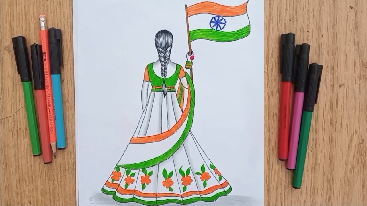Independence day drawing easy steps |How to draw a 15 August drawing ...