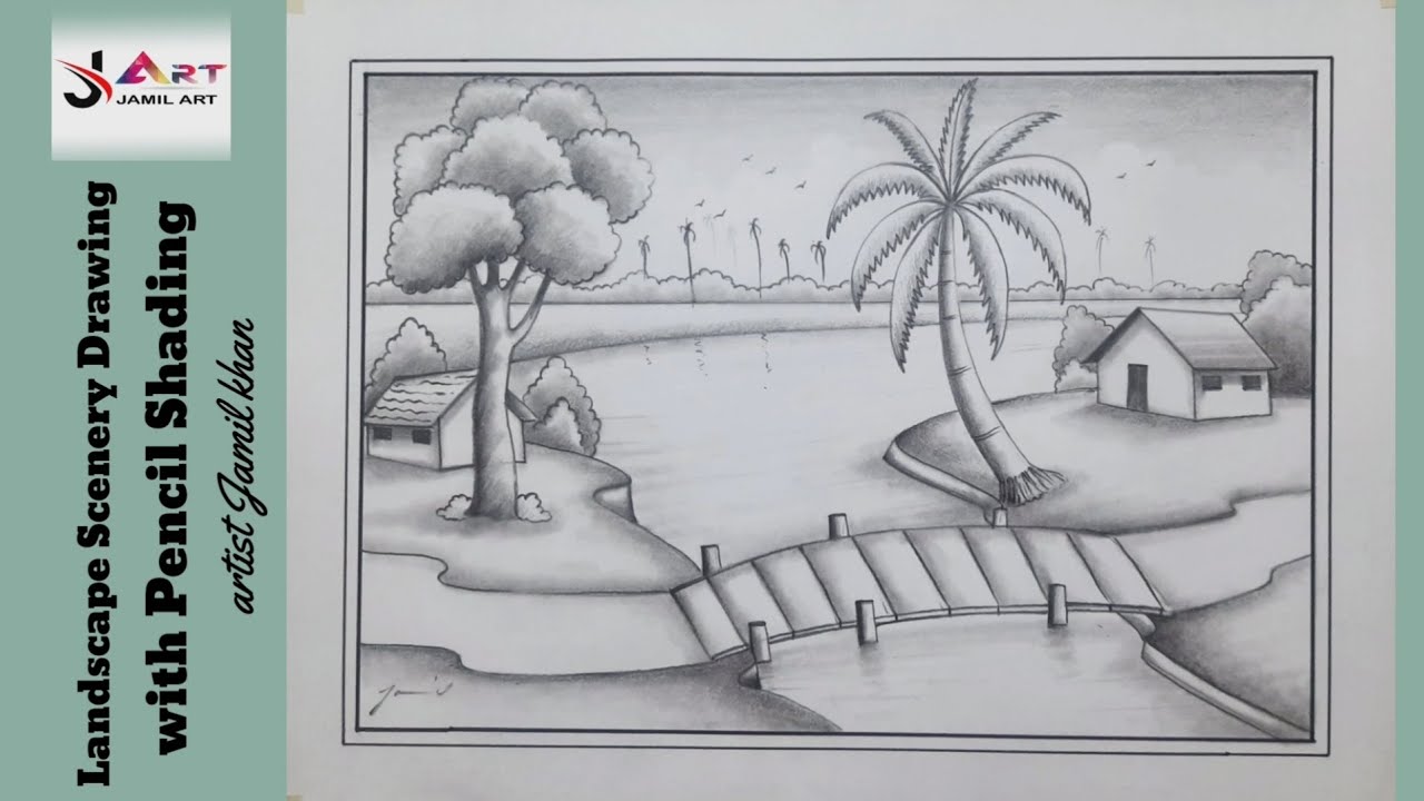 How to draw Landscape Scenery || Scenery Drawing with Pencil Shading ...