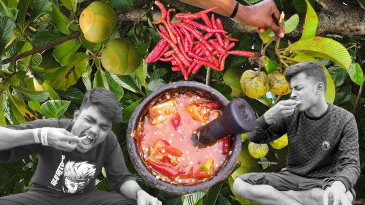 Eating elephant apple with red chilli || Elephant apple fruit recipe ...