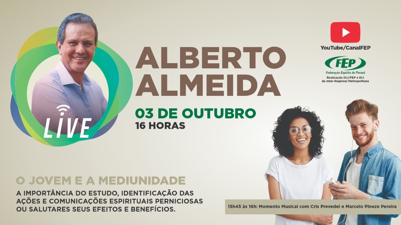 LIVE com ALBERTO ALMEIDA - O JOVEM E A MEDIUNIDADE - YouTube