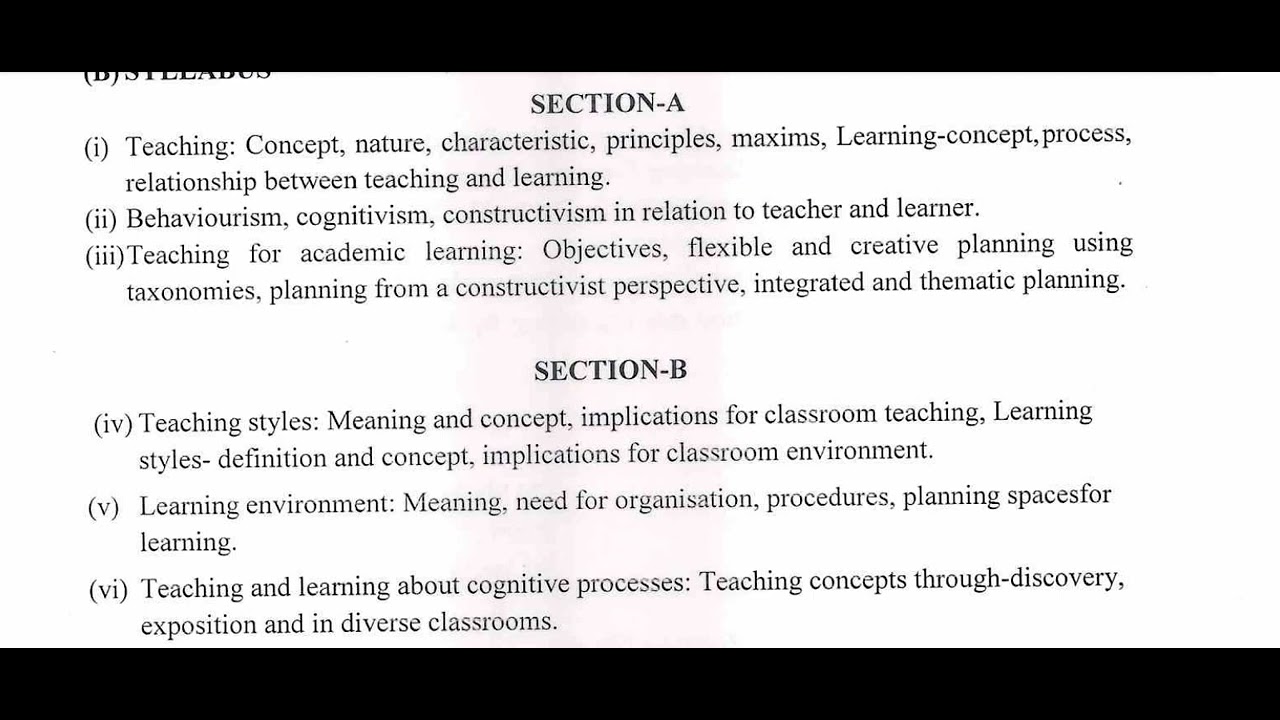Syllabus and Paper Pattern for Teaching Learning Process with important ...