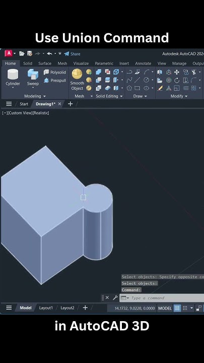 How to Use Union Command in AutoCAD 3D #shorts - YouTube