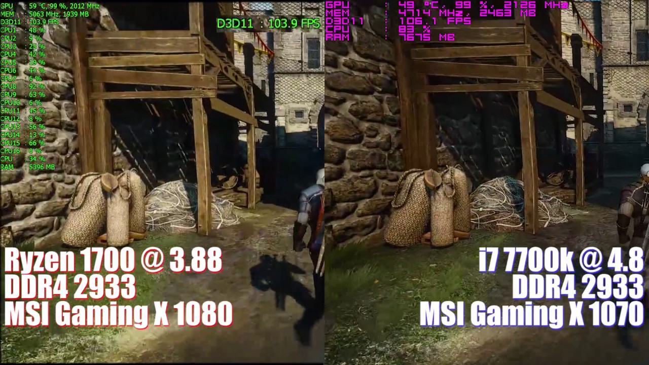AMD Ryzen r7 1700 GTX 1080 vs Intel i7 7700k GTX 1070 : The Witcher 3 ...