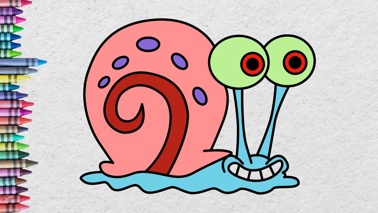 Menggambar Dan Mewarnai Gary Siput Spongebob - How To Draw Gary The ...
