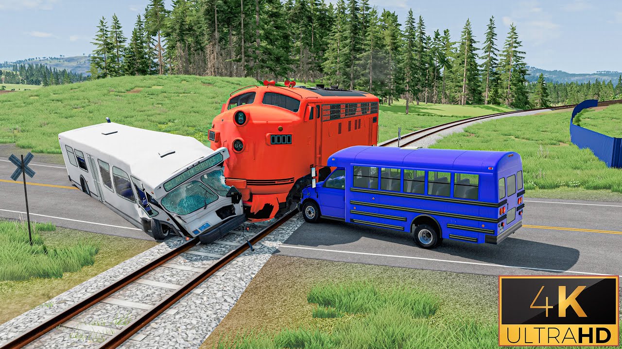 Terrifying Bus and Train Crash in Realistic 4K Simulation - YouTube
