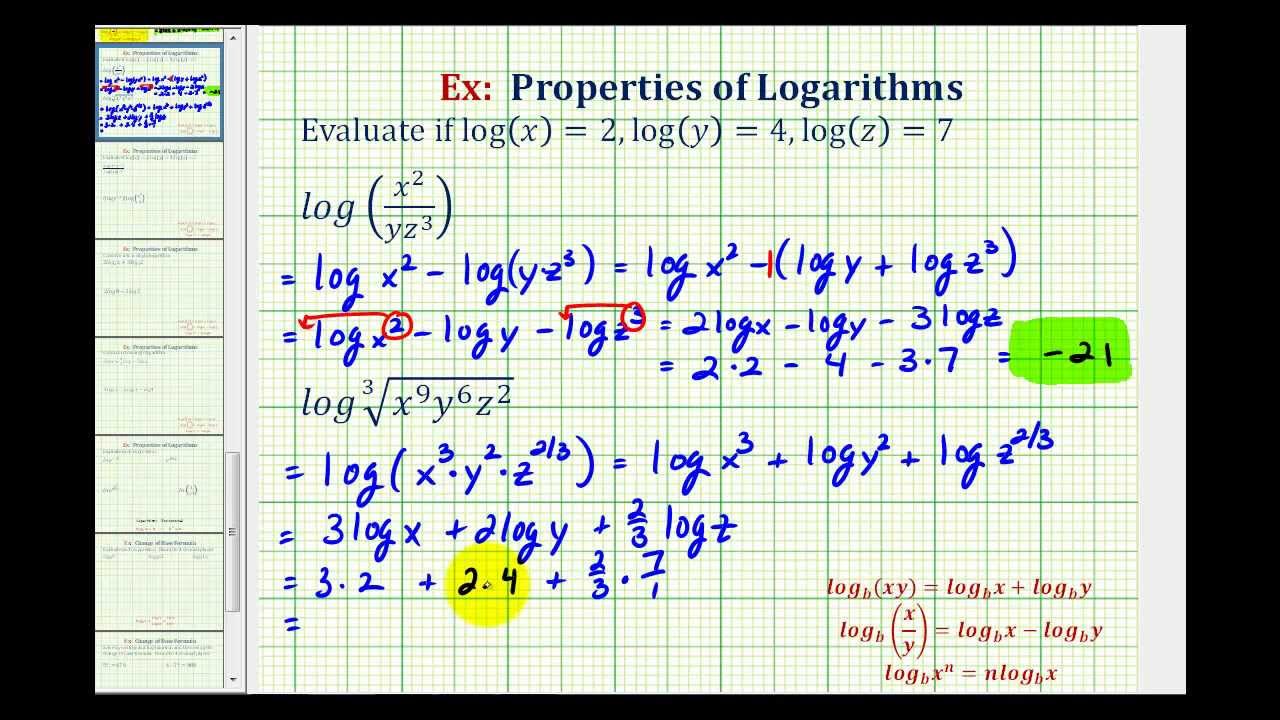 Ex 1 Evaluate A Logarithmic Expression Using The Properties Of