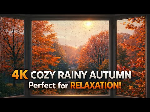 4K Rahat Yağmurlu Sonbahar Penceresi 🍁 Rahatlatıcı TV Duvar Kağıdı | Ortam Doğa Arka Planı