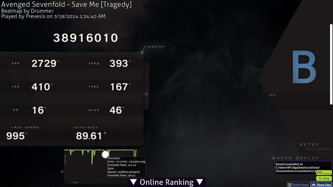 OSU! My almost best SAVE ME run. - YouTube