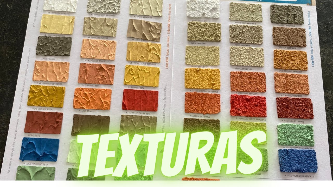 Tabela,(cartela )de cores textura lisa e rústica da Sbras interna e ...