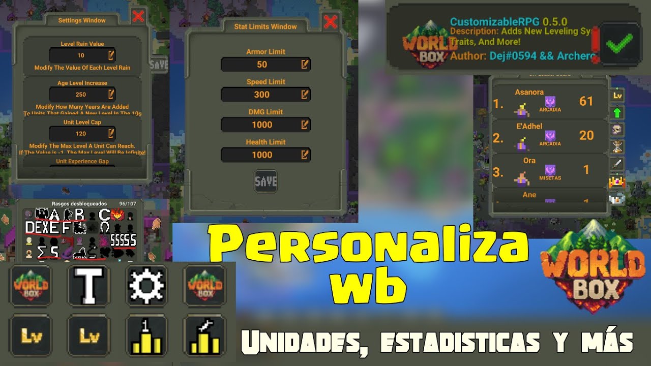 WorldBox TOTALMENTE PERSONALIZABLE, (super soldados, edita estadisticas ...