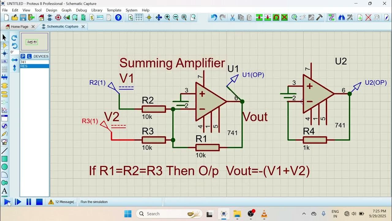 Summing Amplifier using OPAmp 741 ic in Proteus#shortsvideo #shortvideo #python #short # ...