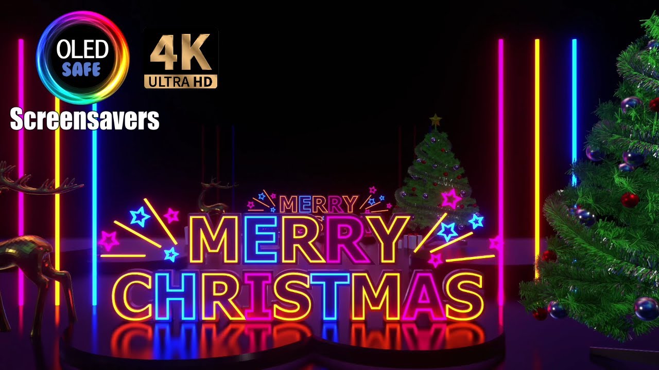Merry Christmas Neon Screensaver (No Sound) - 10 Hours - 4K - OLED Safe ...