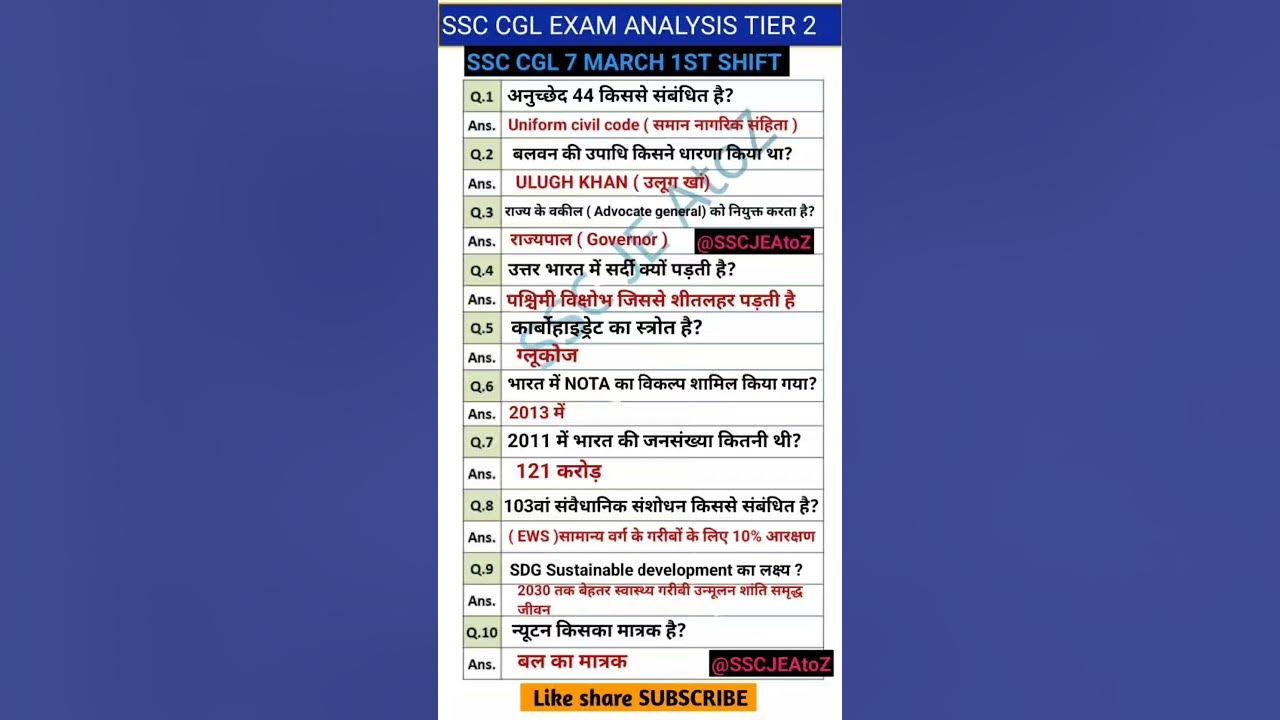SSC CGL Tier 2 Exam Analysis 2023 | SSC CGL Mains 7 March 2023 Question Paper | SSC CGL Tier 2 ...