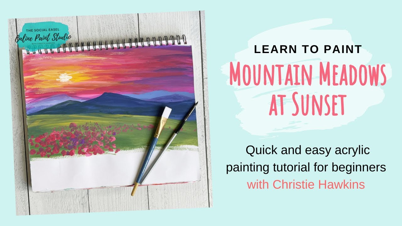 How to Paint Simple Mountain Meadows at Sunset - Acrylic Painting ...