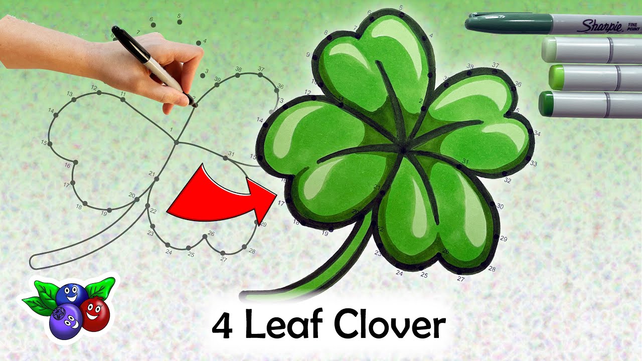 How to Draw a 4 LEAF CLOVER dot to dot - Connect the Dots Drawing - YouTube
