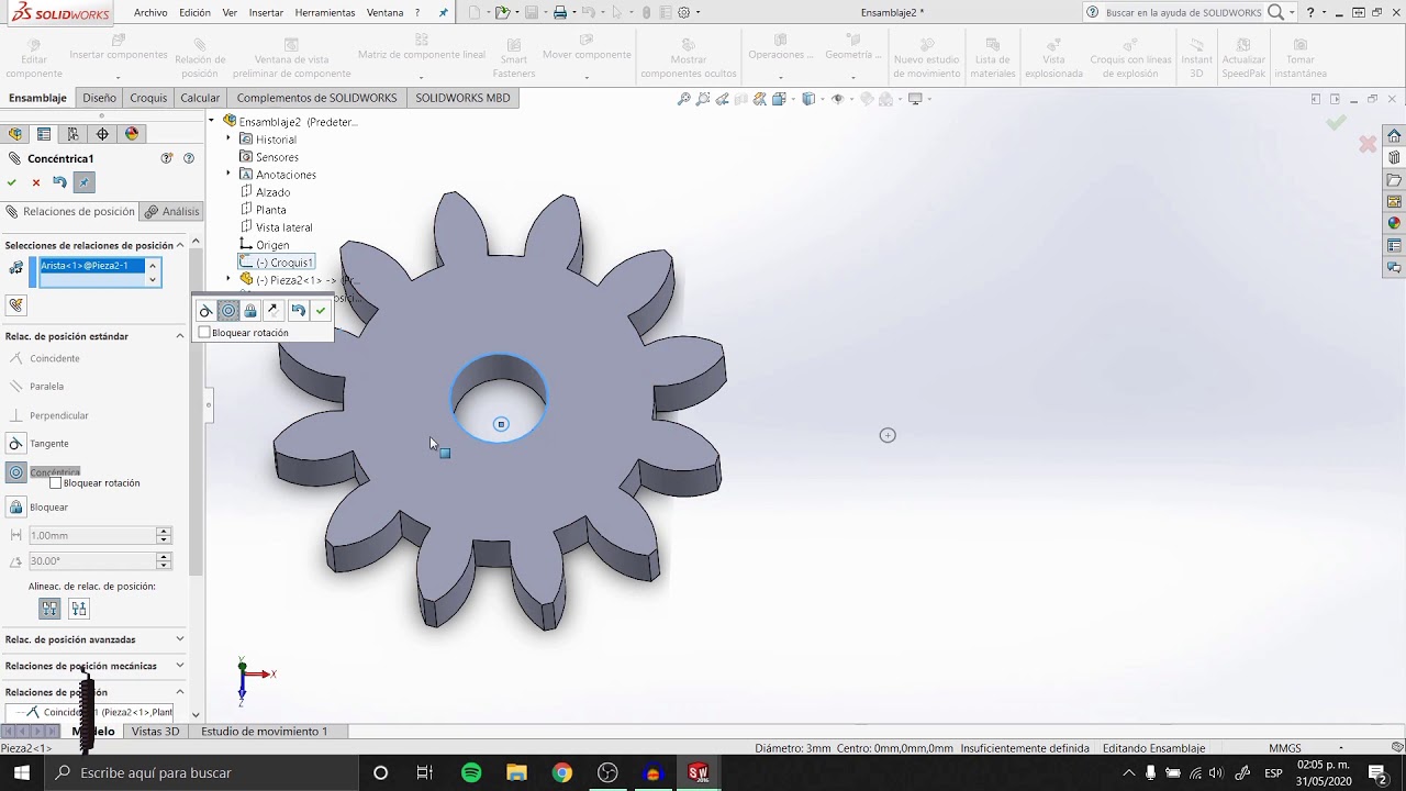 Simulación mecánica de engranes - Solidworks - YouTube