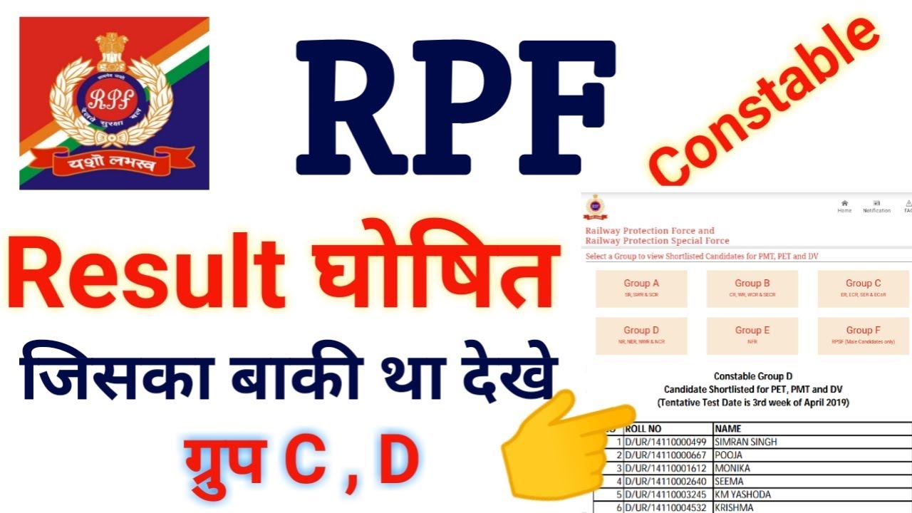 RPF Group C D Result Chack | RRB Group C D Result Download | RPF C D ...