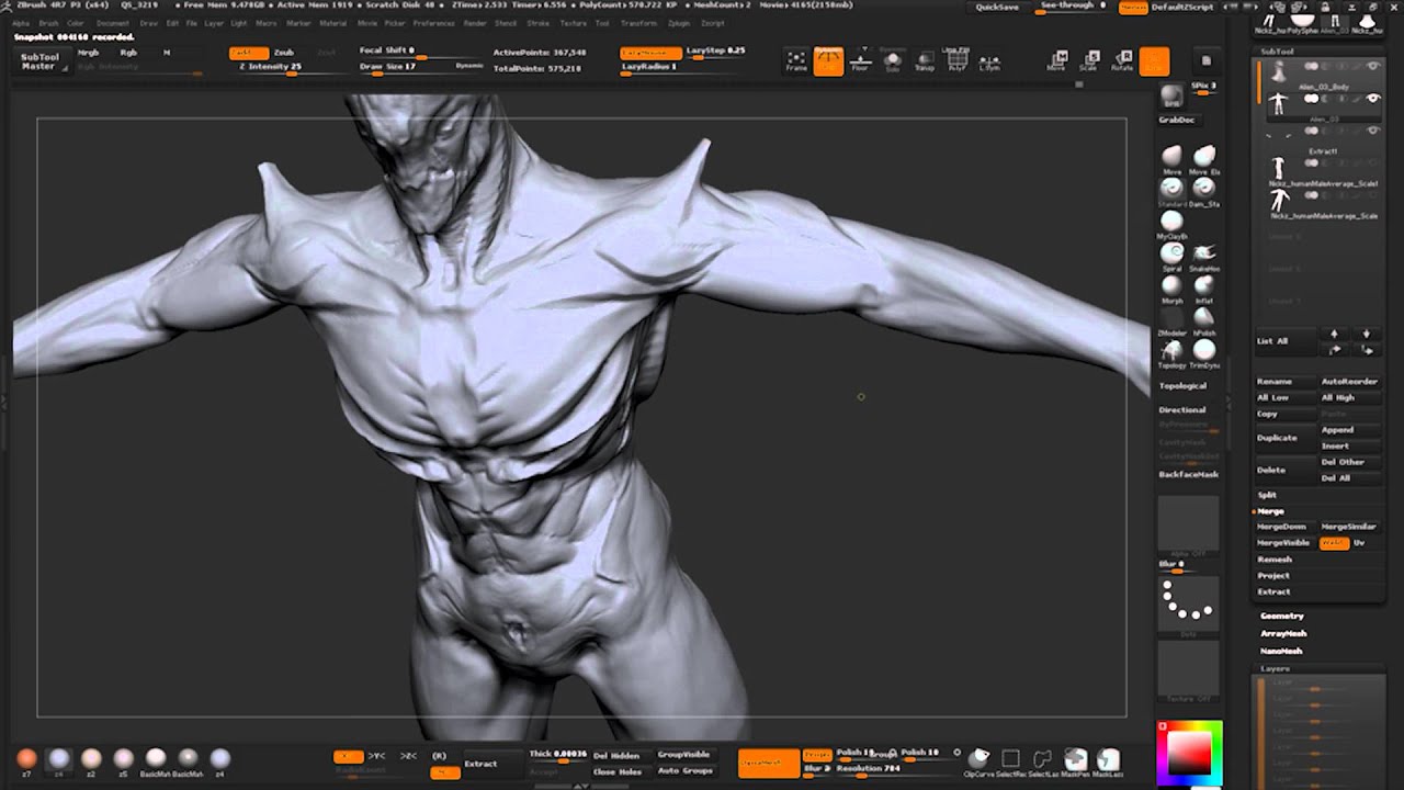 3D Alien body concept design speed sculpting in Zbrush - YouTube
