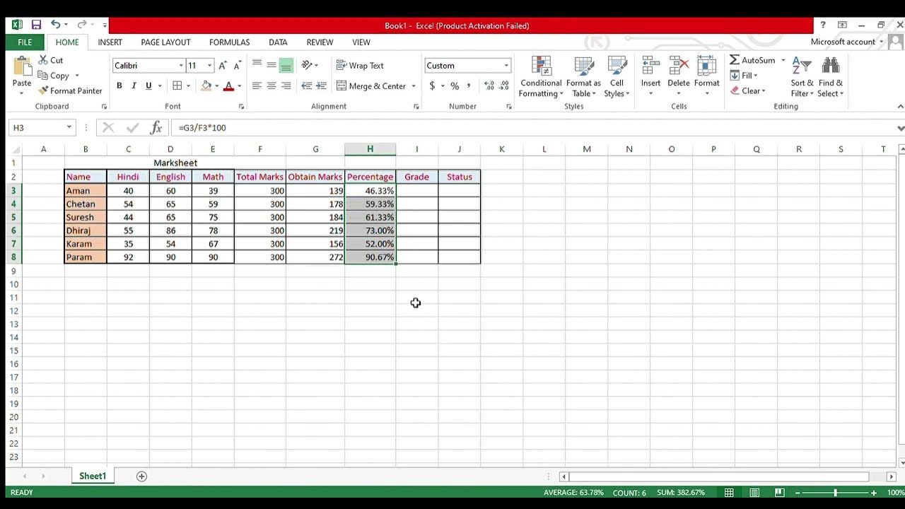 Create Marksheet using Formulas, Master of MS Excel, Advance Excel in Free - YouTube