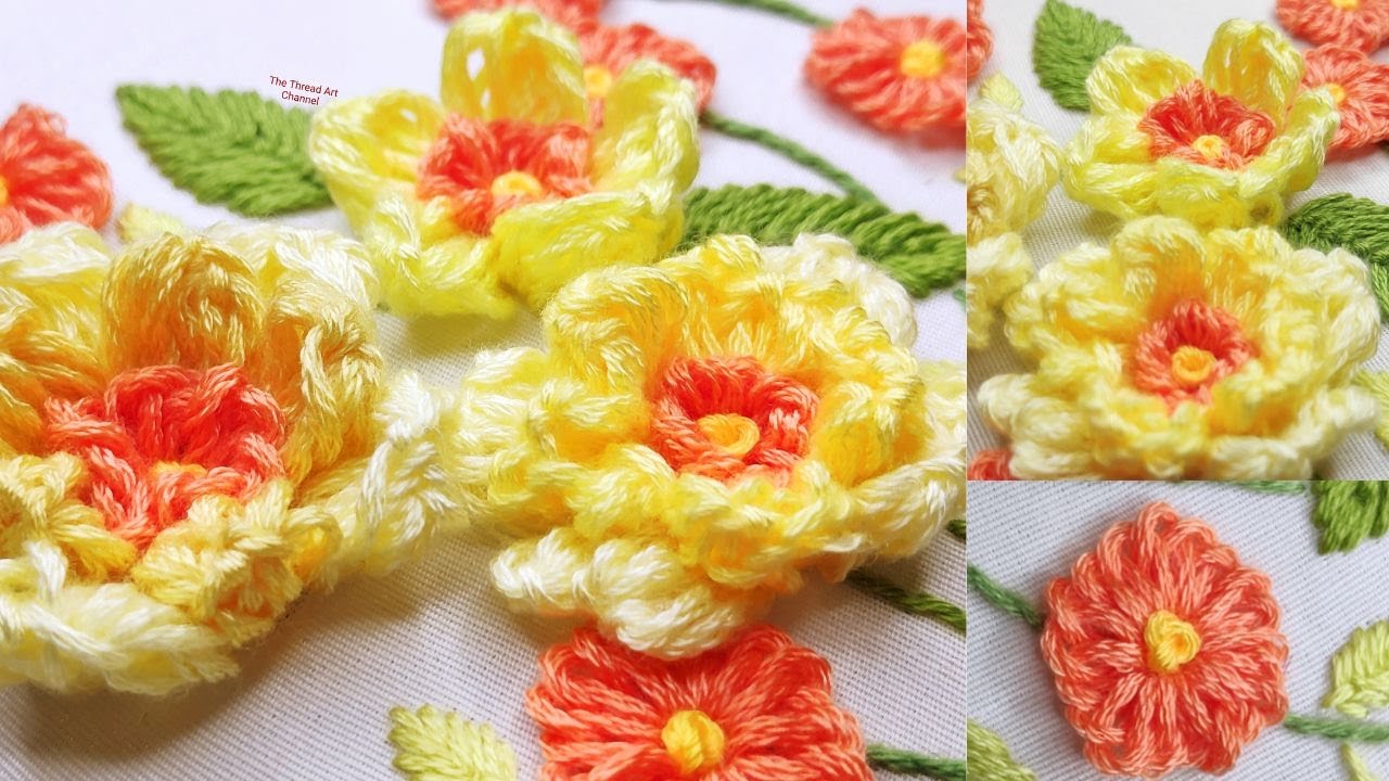 Dimensional Embroidery | Easy 3D flower | Detached Buttonhole Stitch ...