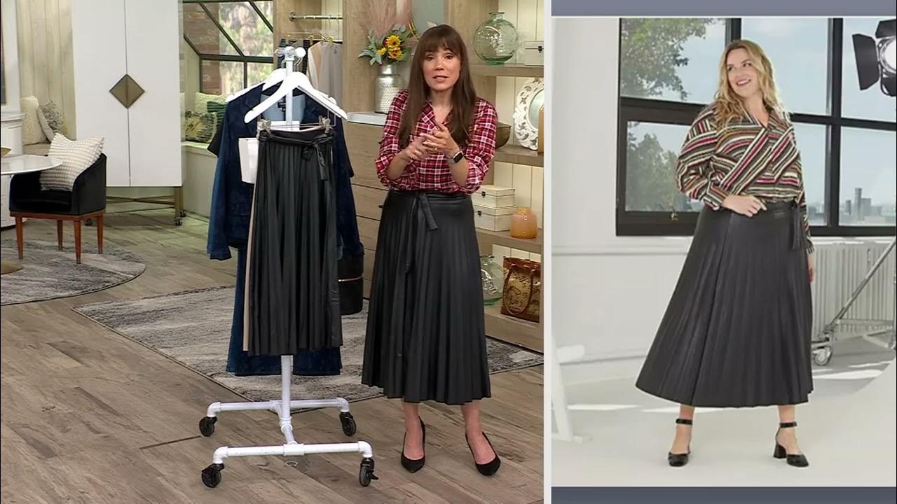 nicole by Nicole Miller Faux-Leather Self-Belted Midi Skirt on QVC - YouTube