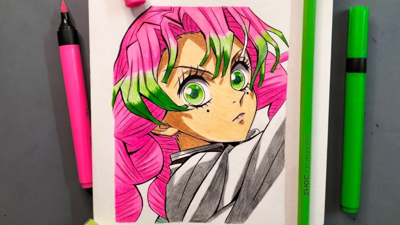Mitsuri drawing easy 😌 - ( kimetsu no yaiba ) - YouTube
