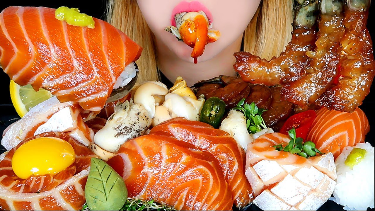 ASMR MARINATED SALMON / SHRIMP🦐 CONCH 🐚Mukbang Eating sounds - YouTube