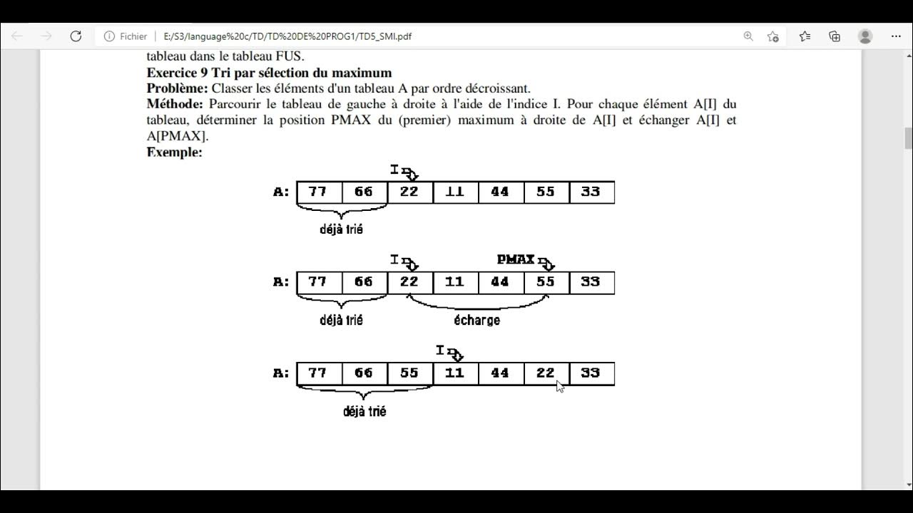 Tri par sélection d'un tableau en C (tri décroissant) - YouTube