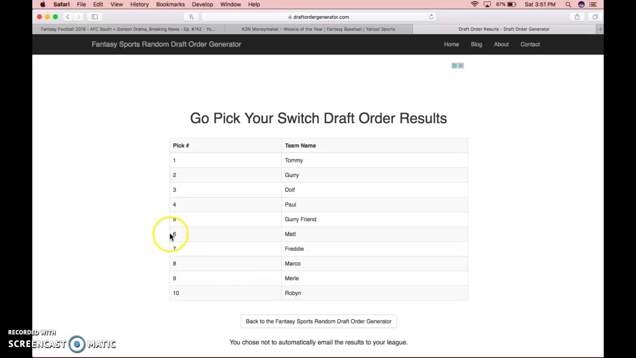 2019 FF Draft Order - YouTube