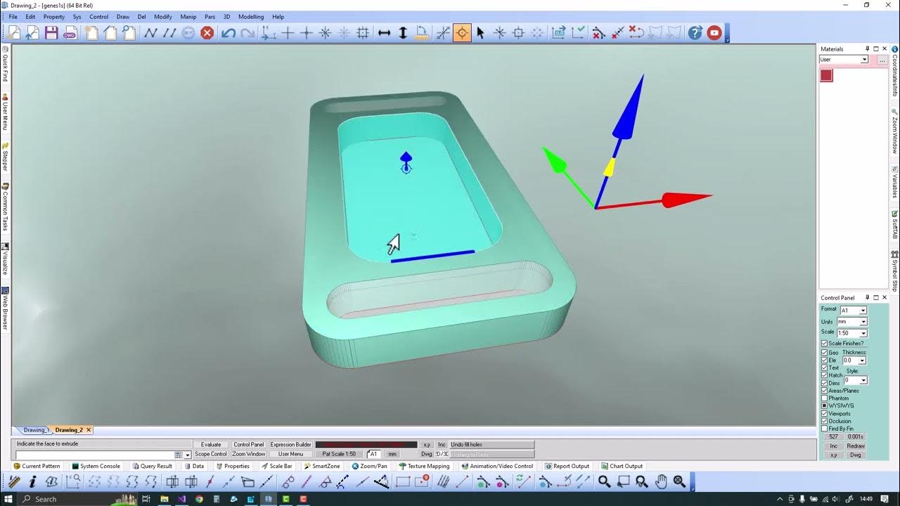genes1s CAD Extrude 2D into 3D geometry - YouTube