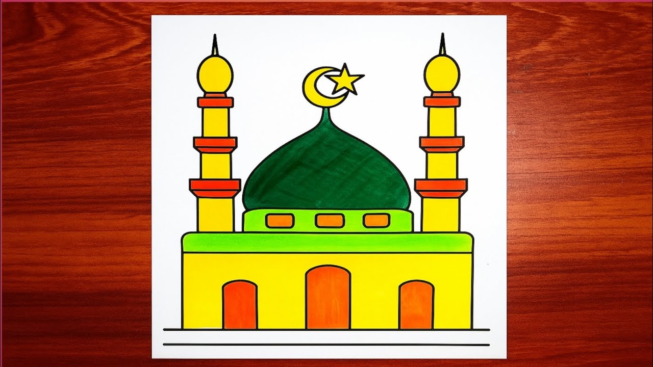 How to Draw Mosque Easily | Mosque Drawing for Kids | Step by Step ...