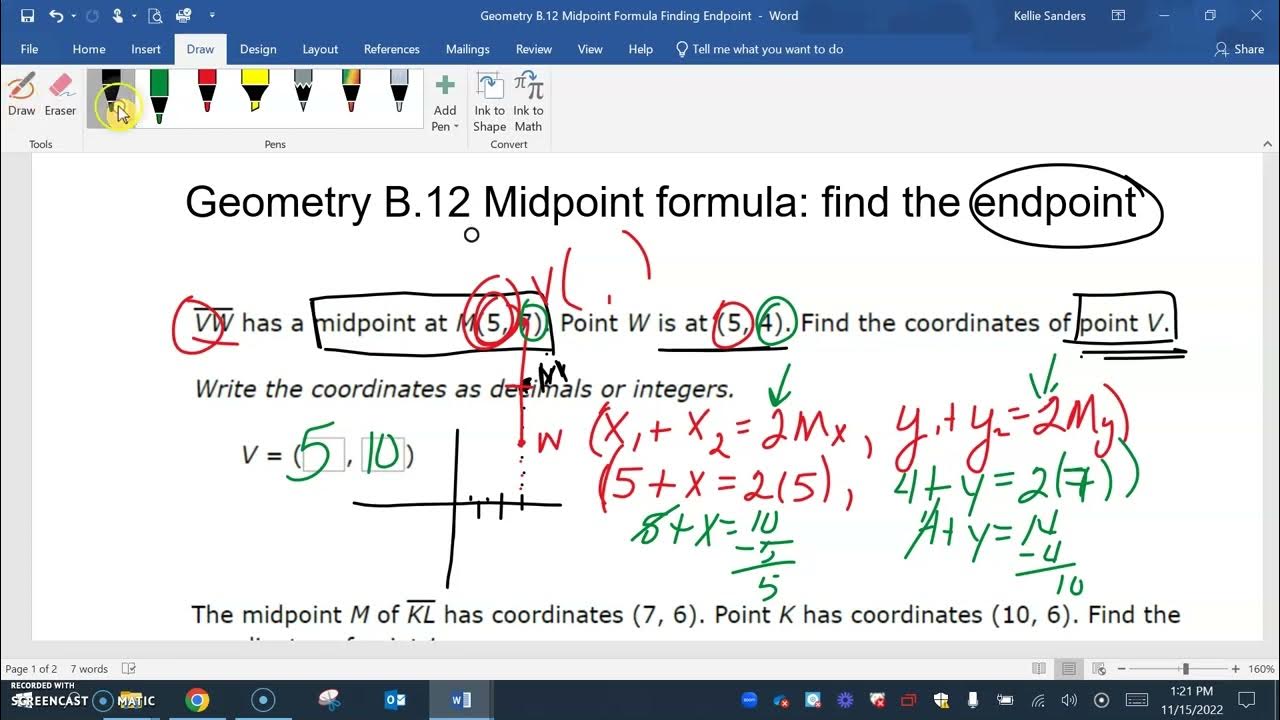 Geometry B 12 Midpoint finding endpoint - YouTube