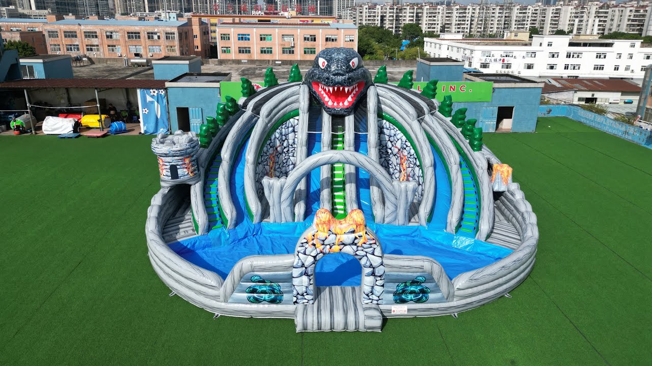 The "Godzilla" Monster Inflatable Pool Water Park with Triple Slides ...
