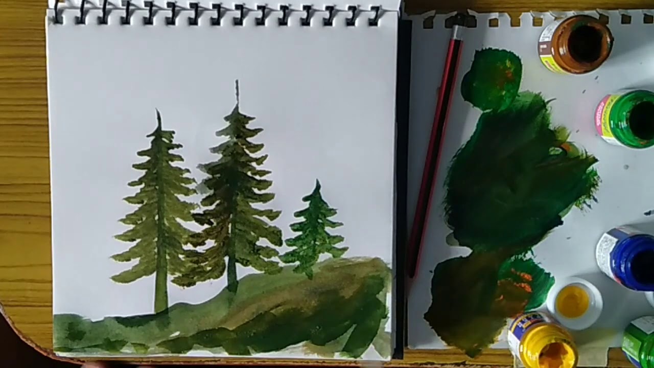 How to paint pine tree or Himalayan tree - YouTube