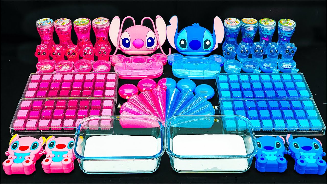 Pink and Blue STITCH Slime ASMR 🌈 Relaxing ASMR with Vibrant Colors and ...